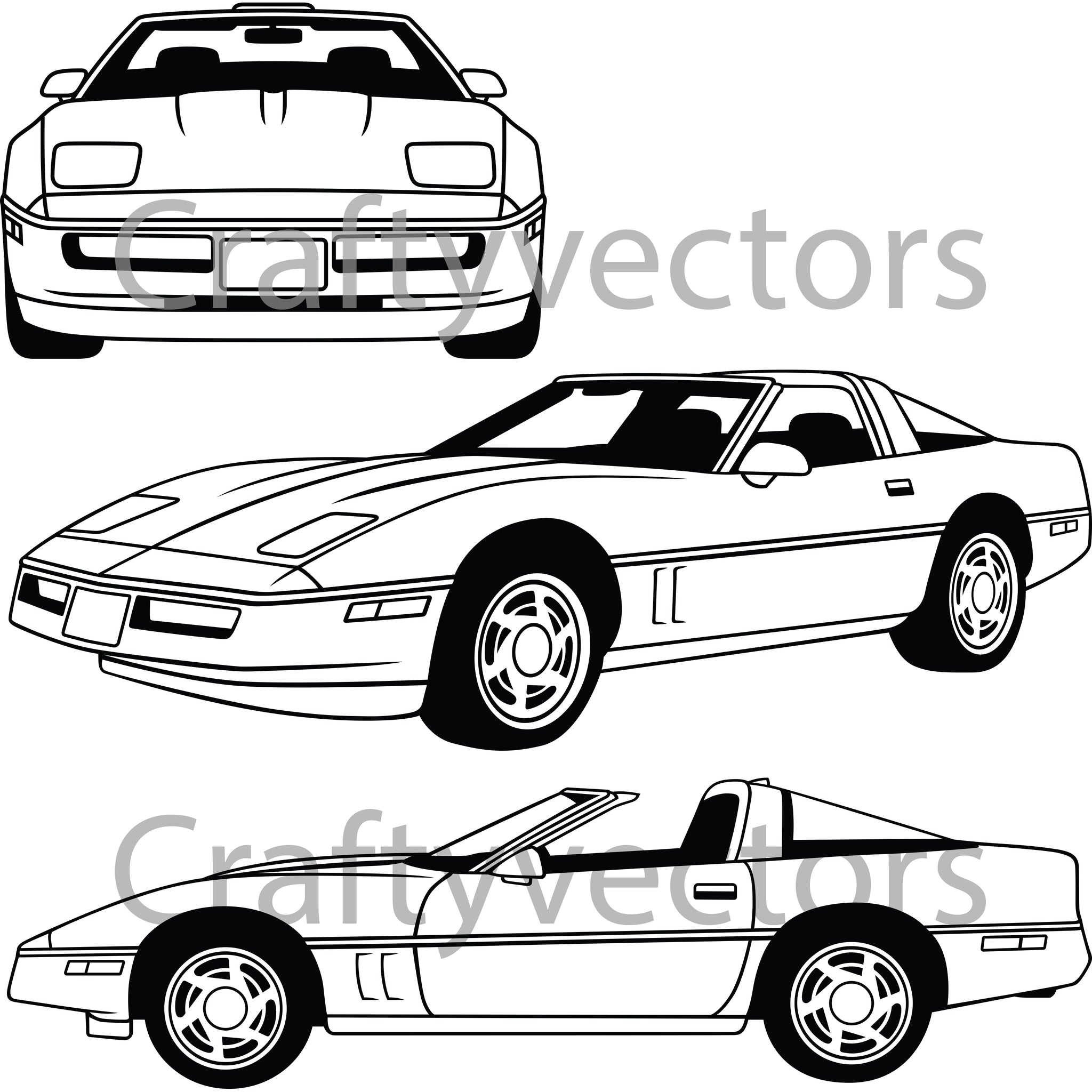 Chevrolet Corvette 1989 C4 Convertible Car Vector – Crafty Vectors