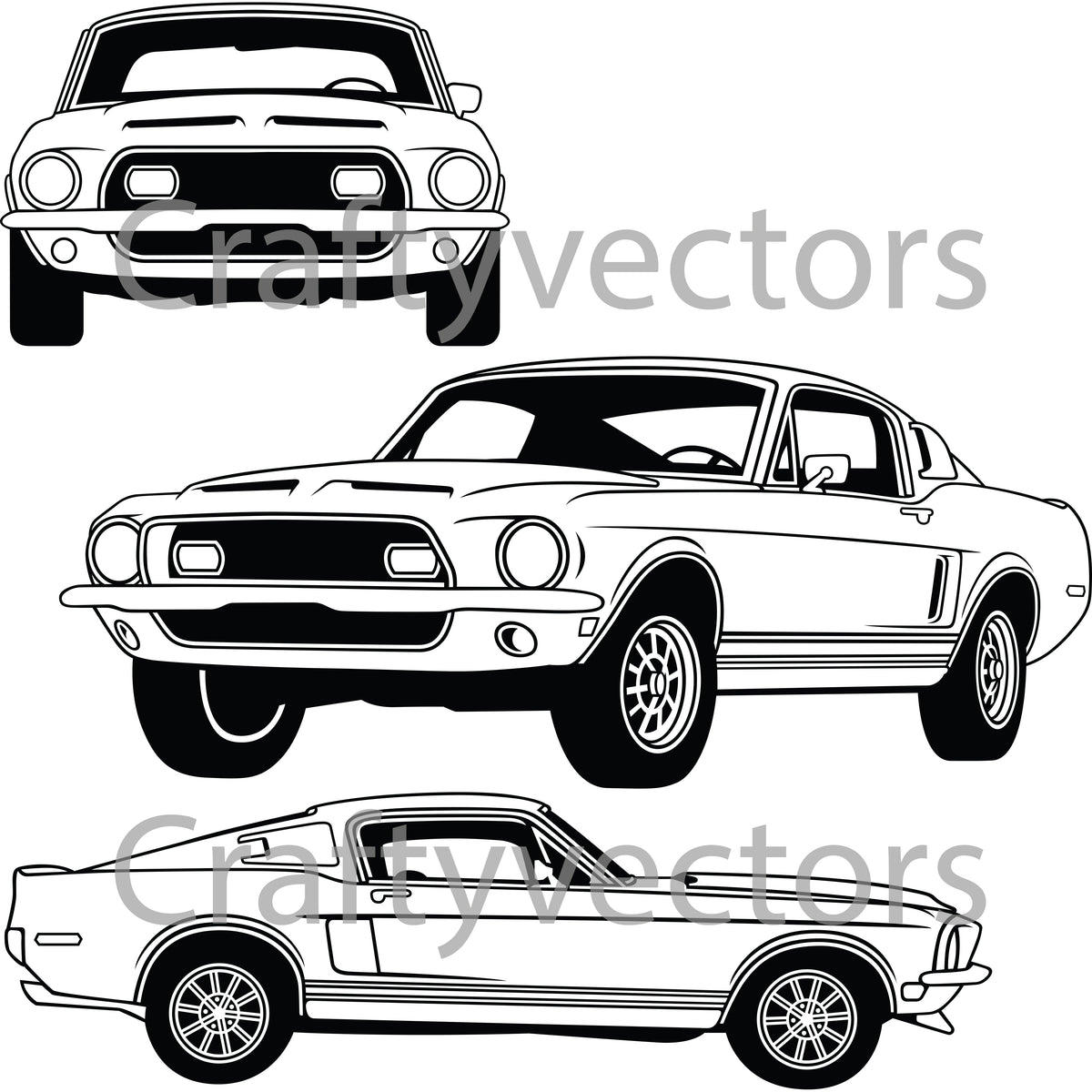 Ford Mustang 1968 Shelby Vector SVG, DXF, PNG JPEG & EPS – Crafty Vectors