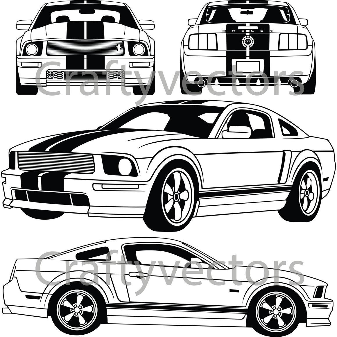 Ford Mustang Car Vector Cut Files SVG, DXF, PNG JPEG & EPS – Crafty Vectors