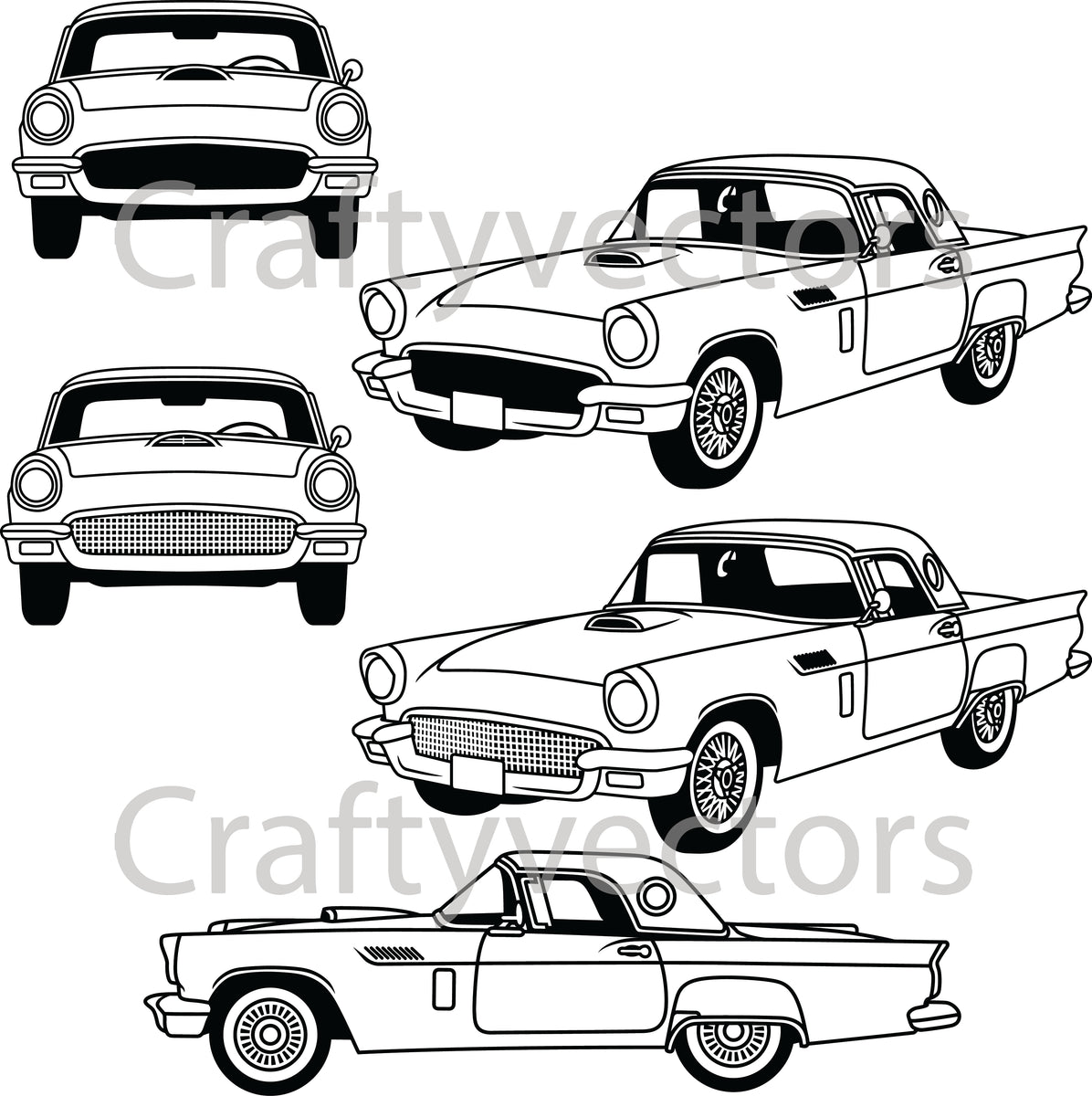Ford Thunderbird 1957 Hard Top Vector – Crafty Vectors
