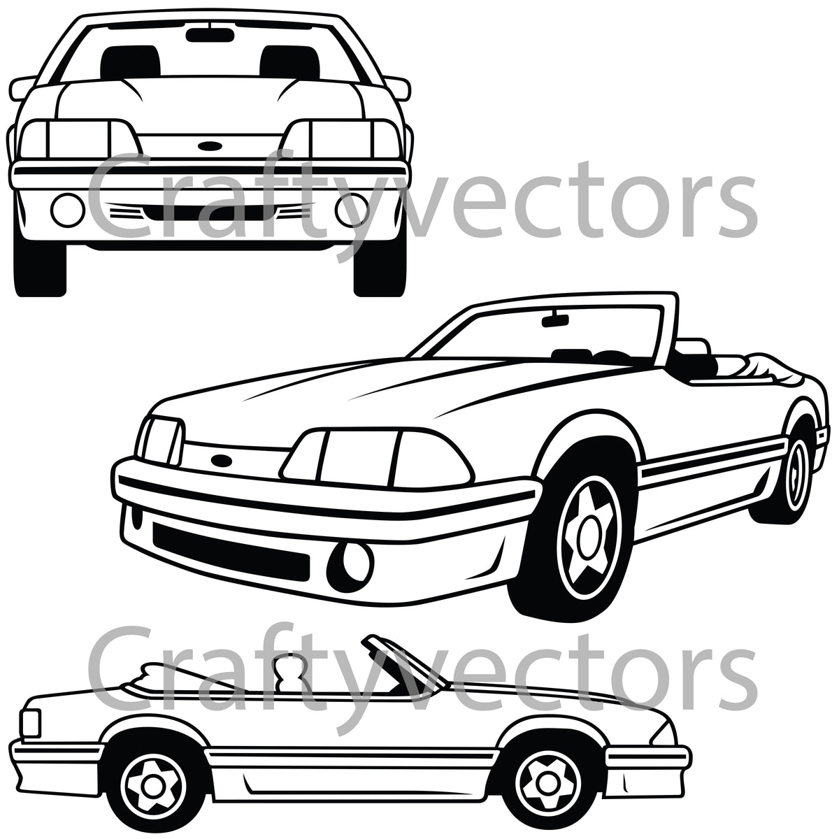 Ford Mustang 1987 Foxbody Convertible Vector – Crafty Vectors